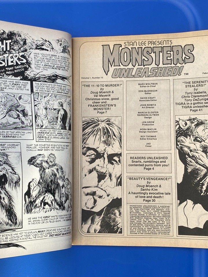 1975 Marvel Monsters Unleashed #10 Horror Magazine Comic Scarce! Tigra ...
