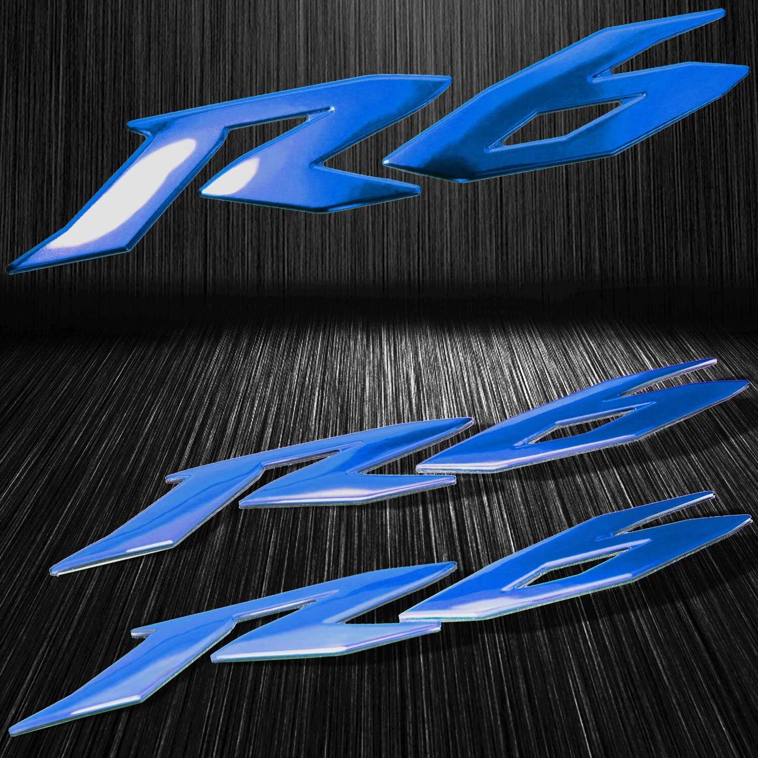 Chromed Blue Tribal Fire Tank Pad+YZF-R6 Emblem Sticker+6"Silver Logo ...
