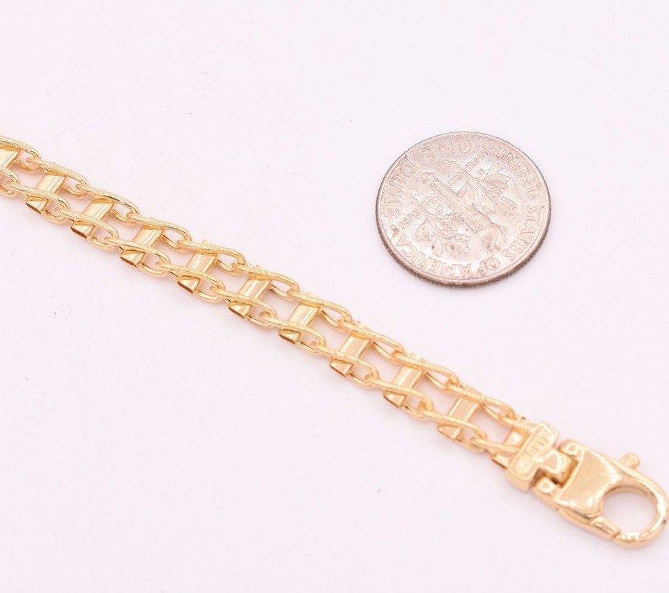 20" Mens Railroad Chain Necklace Real Solid 14K Yellow Gold Fancy Lock ...