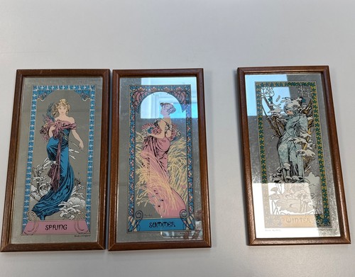 Vintage Alphonse Mucha Four Seasons 3 Mirror Set Spring Summer Winter ...