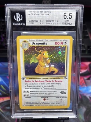 Pokemon TCG 1999 Fossil Dragonite Holo 4/62 1st Edition Spanish BGS 6.5 ...