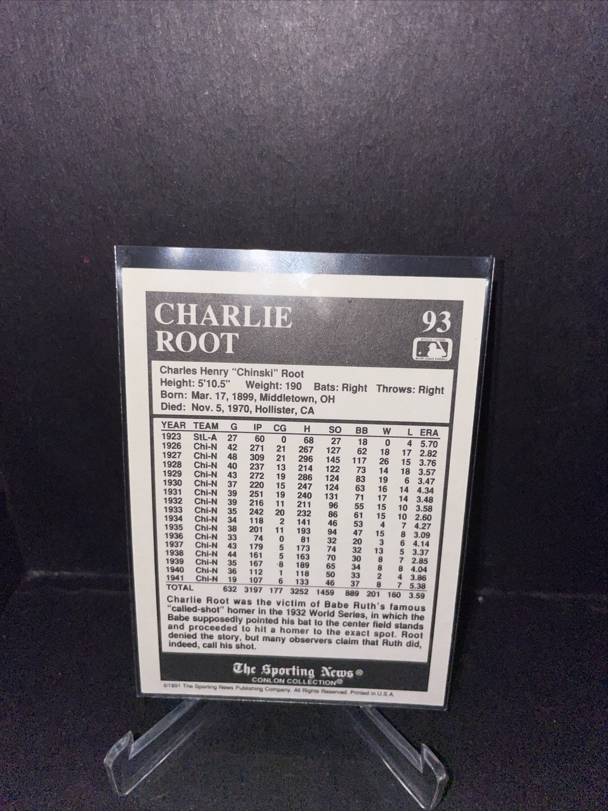 1991 The Sporting News Conlon Collection - #93 Charlie Root, Charlie ...