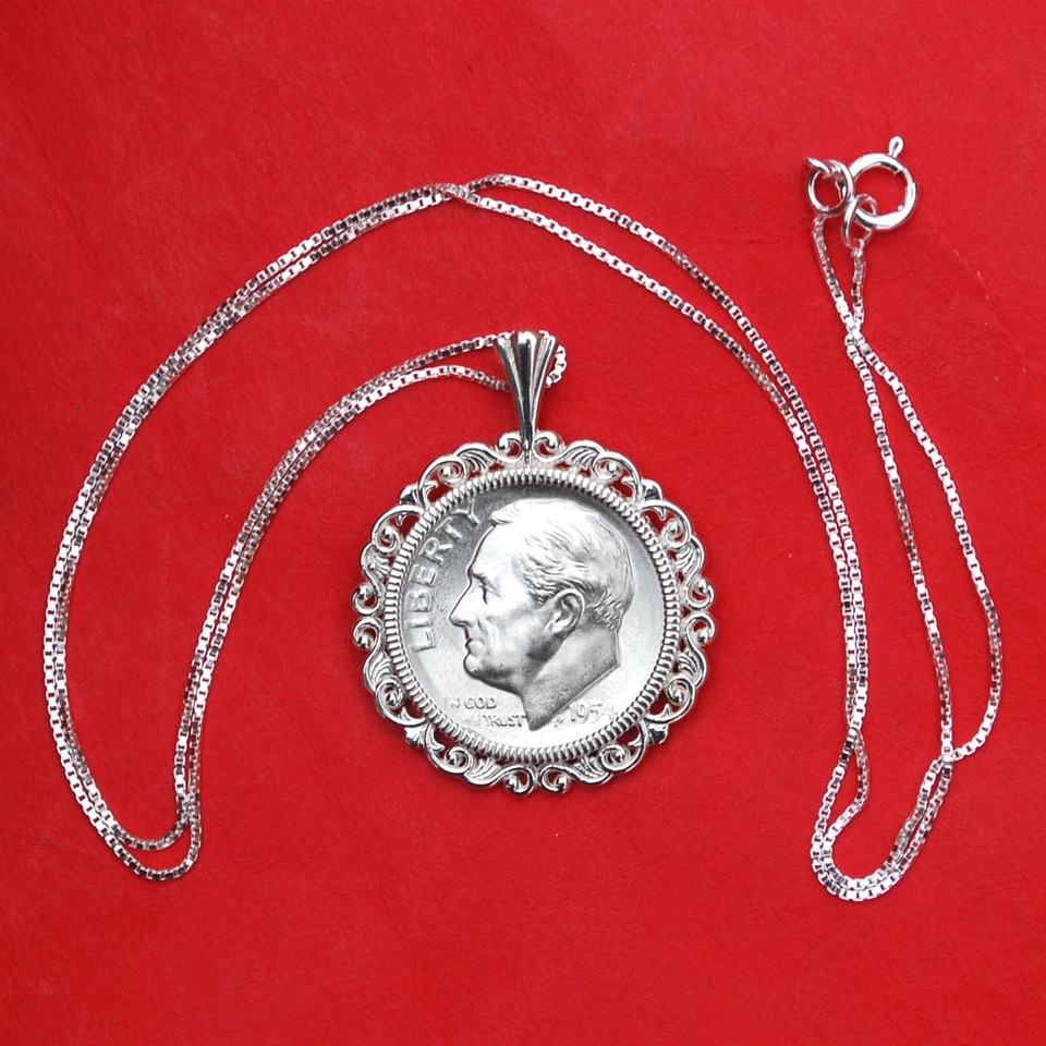 US 1954 Roosevelt Dime Silver 10c Coin Solid 925 Sterling Silver ...