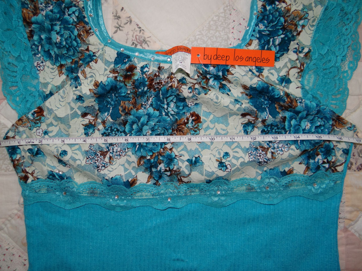 Womens Floral Lace Embellished Aqua Blue Top by Deep Los Angeles ...