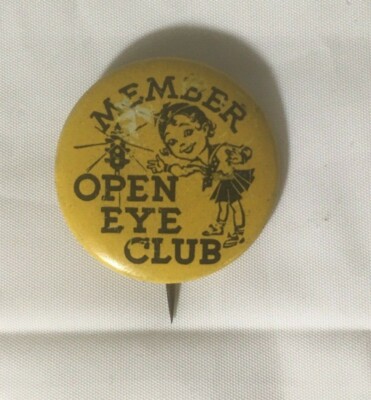 Member Open Eye Club Pin Button Vintage Back Geraghty & Co Small Yellow ...