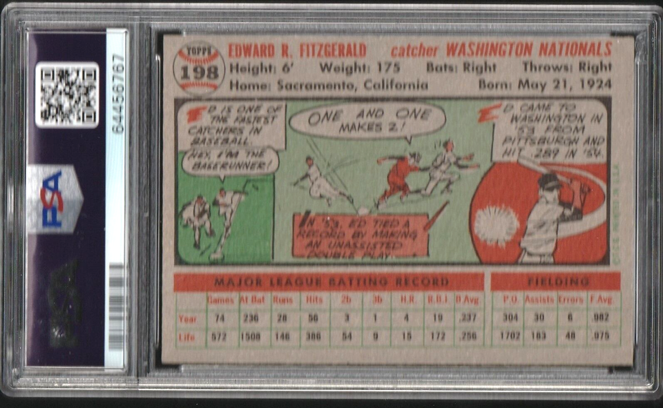 1956 Topps - Ed FitzGerald #198 - PSA EX-MT 6 - Washington Nationals | eBay
