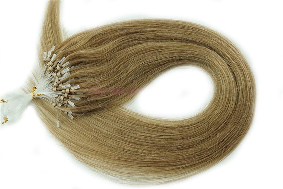 Pre-Looped Fish Line Micro Ring Beads Link Hair Extensions Real Remy ...