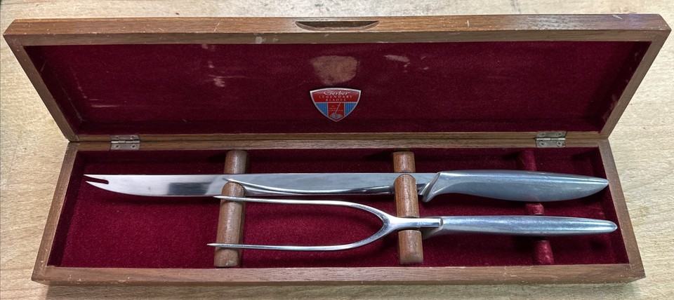 Vntg GERBER LEGENDARY BLADES CARVING SET Snickersnee Knife & Ron Fork ...