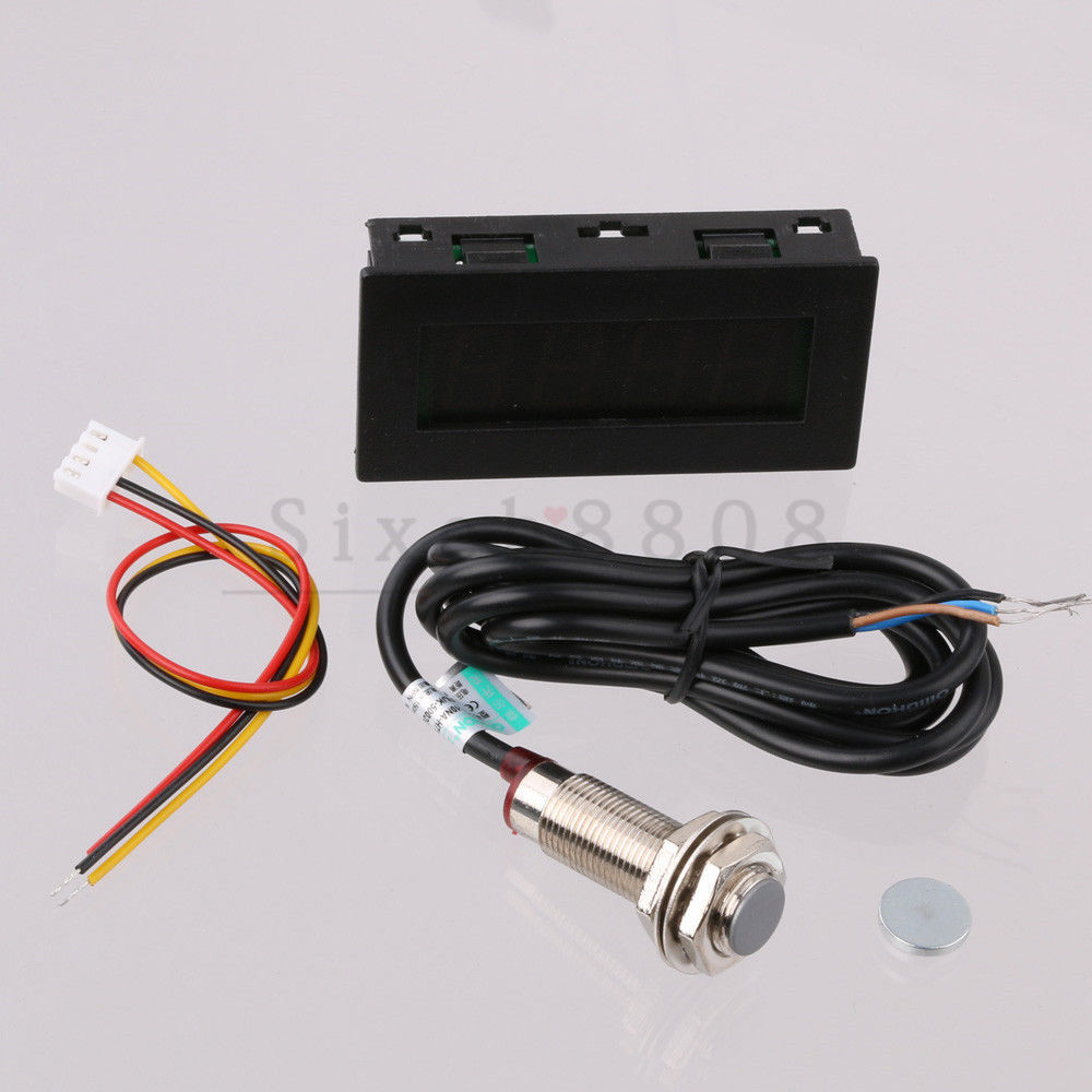 4 Digital Green LED RPM Speed Meter Tachometer +Hall Proximity Switch ...