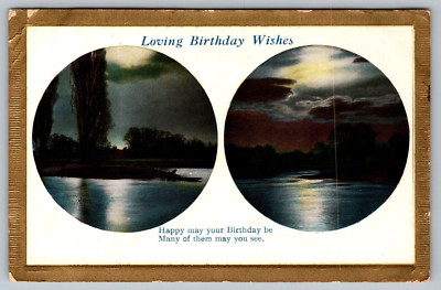 Postcard Loving Birthday Wishes River Scene & 1/2 Penny Stamp VTG c1912 ...