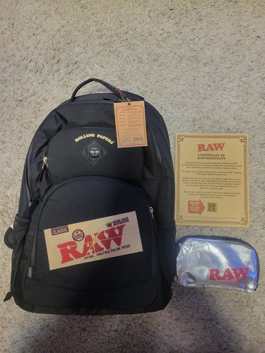 Backpack Raw x Rolling Papers Smell Proof Black With Extra Mini Bag NEW ...
