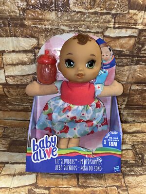 Hasbro Baby Alive Lil’ Slumbers Brown Hair Green Eyes Tan Skin Doll 12 ...
