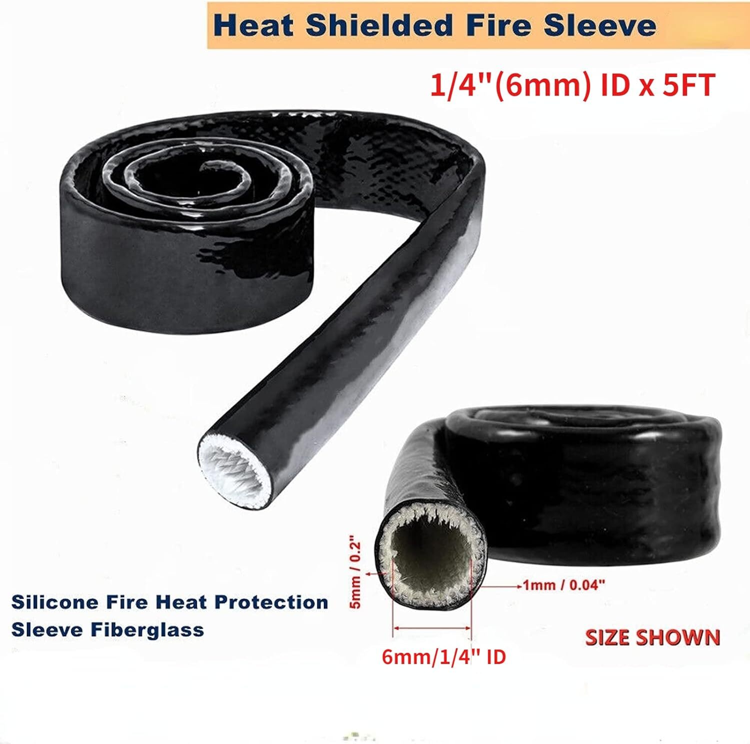 1/4" ID Black Silicone Insulation Heat Shield Sleeve 5Ft for 4AN Oil ...