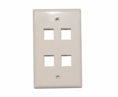 Single Gang Data Wall Plate with 4 (Four) Keystone Ports White for ...