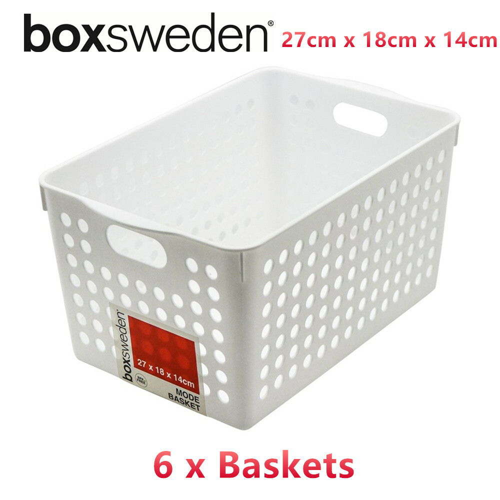 6pcs White Storage Basket Multi-Purpose Organiser Tub Box Container ...