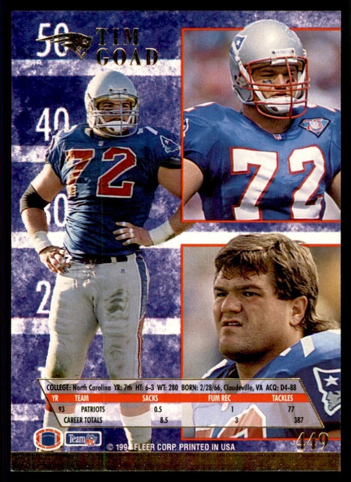 1994 FLEER ULTRA TIM GOAD NEW ENGLAND PATRIOTS #449 | eBay