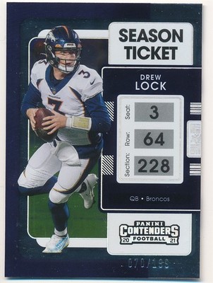 DREW LOCK 2021 PANINI CONTENDERS SEASON TICKET #28 SP BRONCOS #070/199 ...