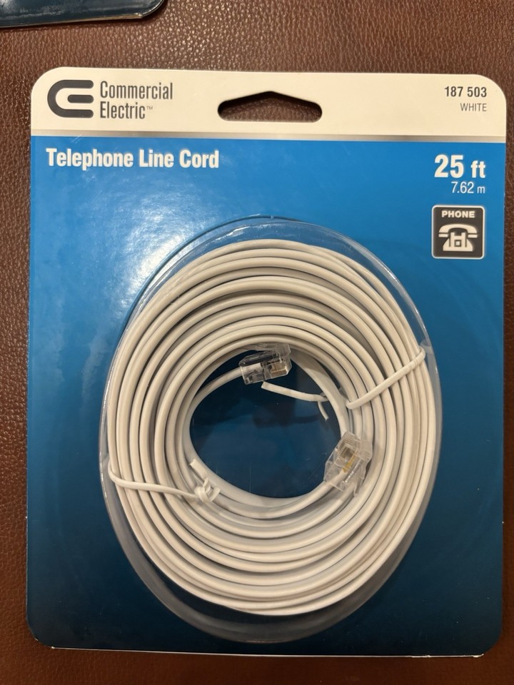 Telephone Extension Cord 25 Feet Long Phone Cable Line Wire - White ...