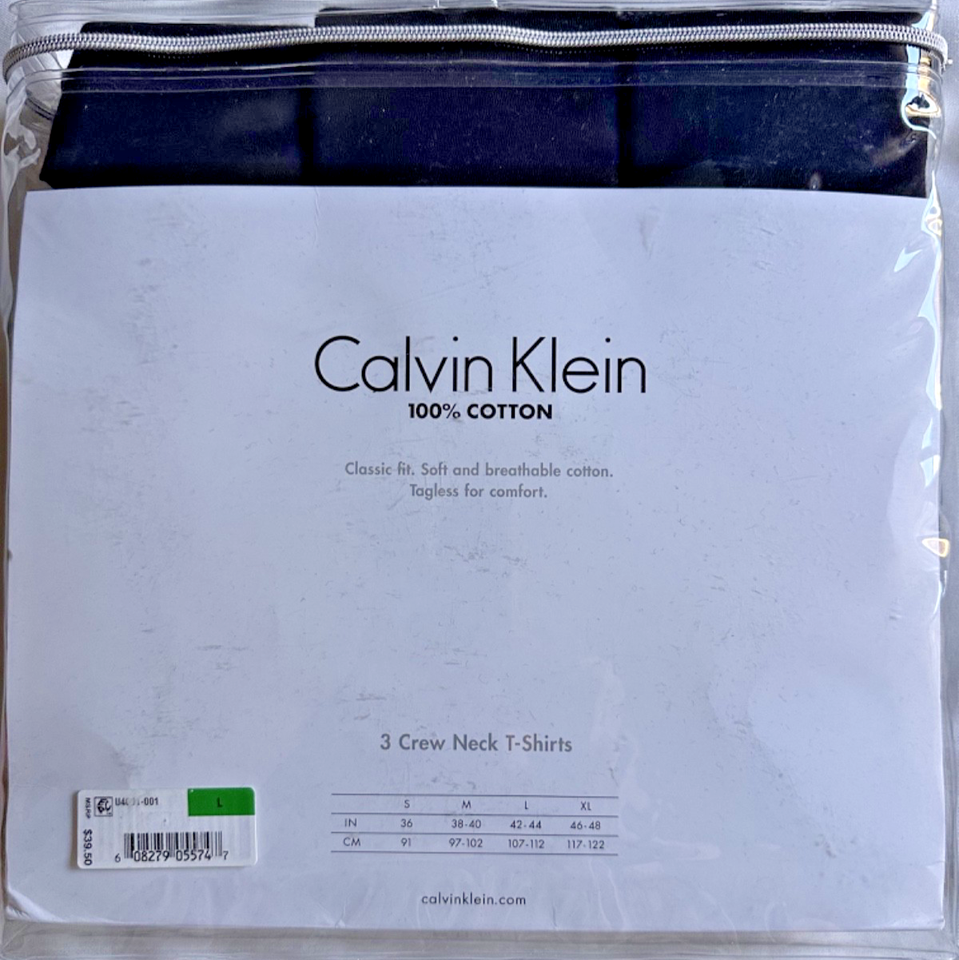 Calvin Klein Men’s L Black 3-Pack Crew Neck T-Shirt 100% Cotton NOS ...