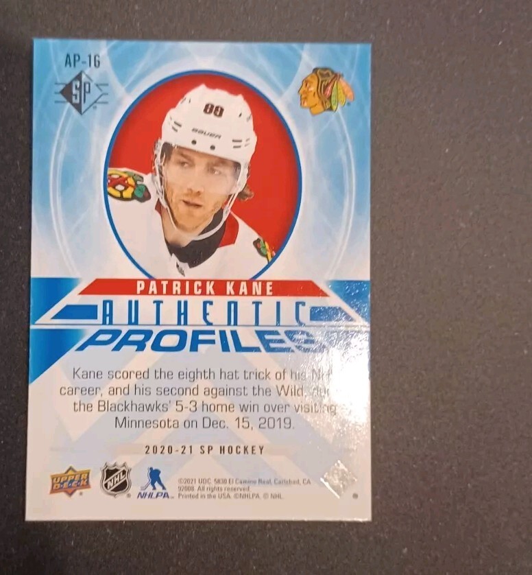 SP AUTHENTIC 2020-21 PATRICK KANE BLUE AUTHENTIC PROFILES HOCKEY CARD ...