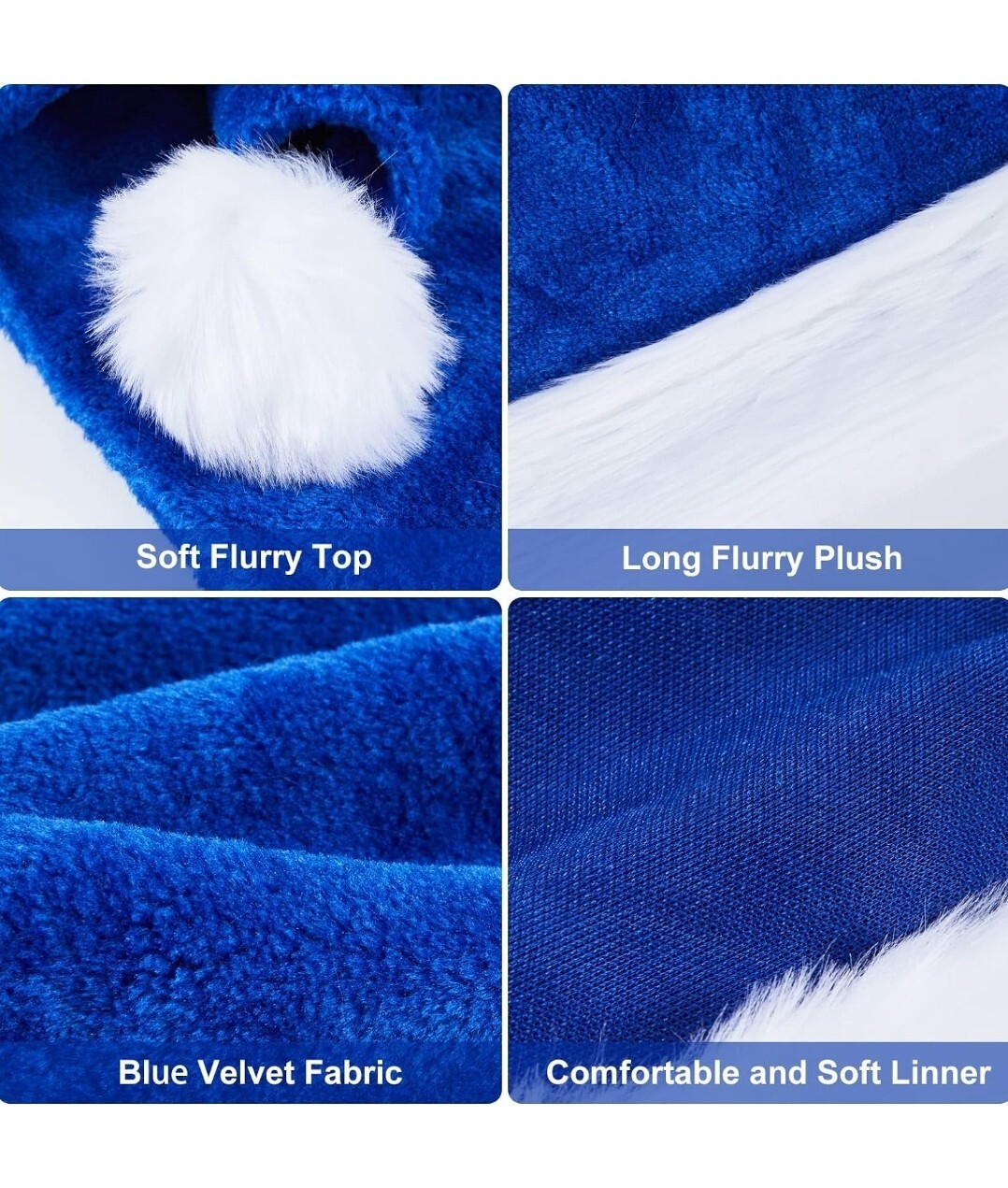 Blue Santa Hats for Adults Teens, 4 Pack Blue Christmas Hat with with ...