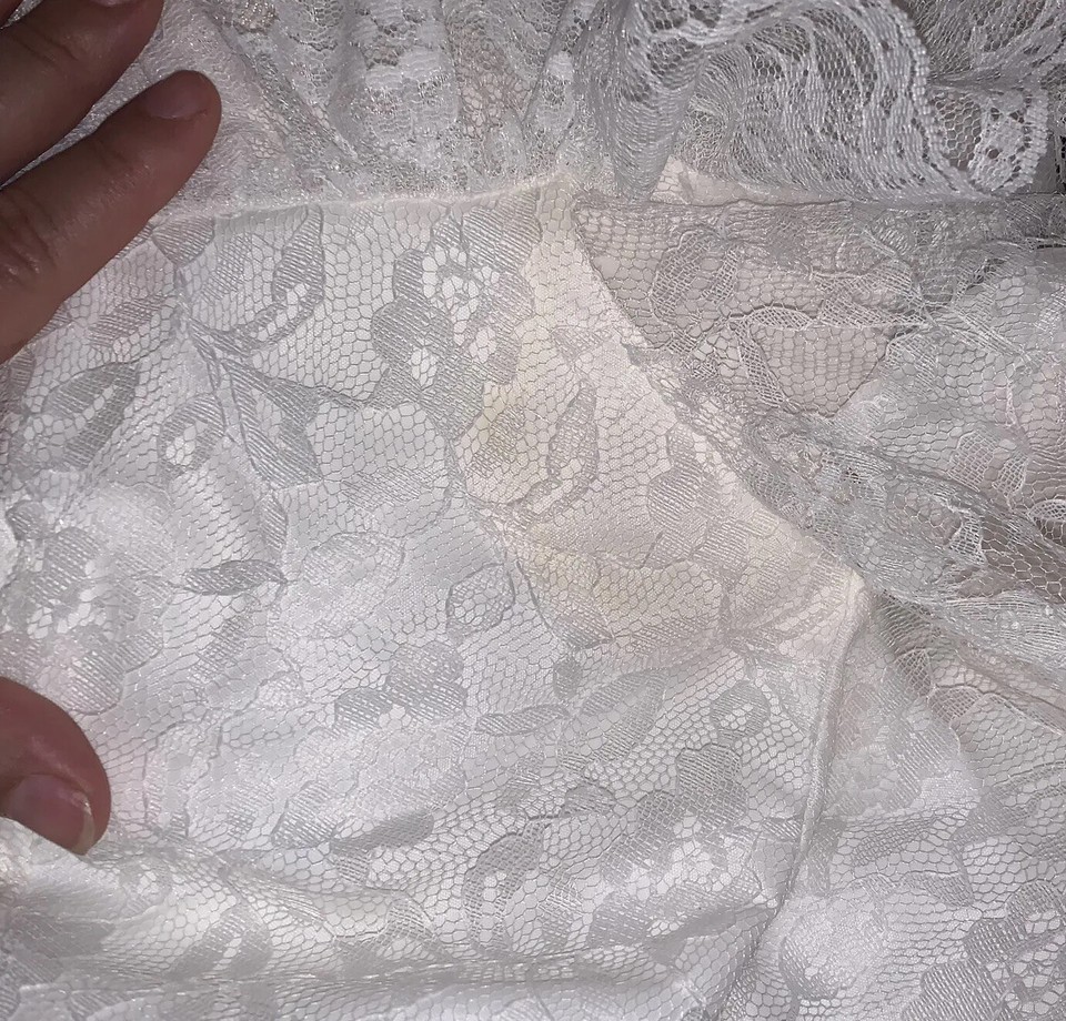 Vintage White Lace Wedding Gown Dress Romantic Boho Victorian Bell Sz 7 ...