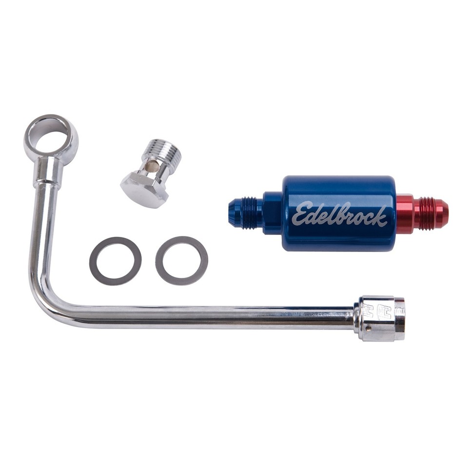 Edelbrock Single Feed Fuel Line & Chrome With Blue Anodized Aluminum ...