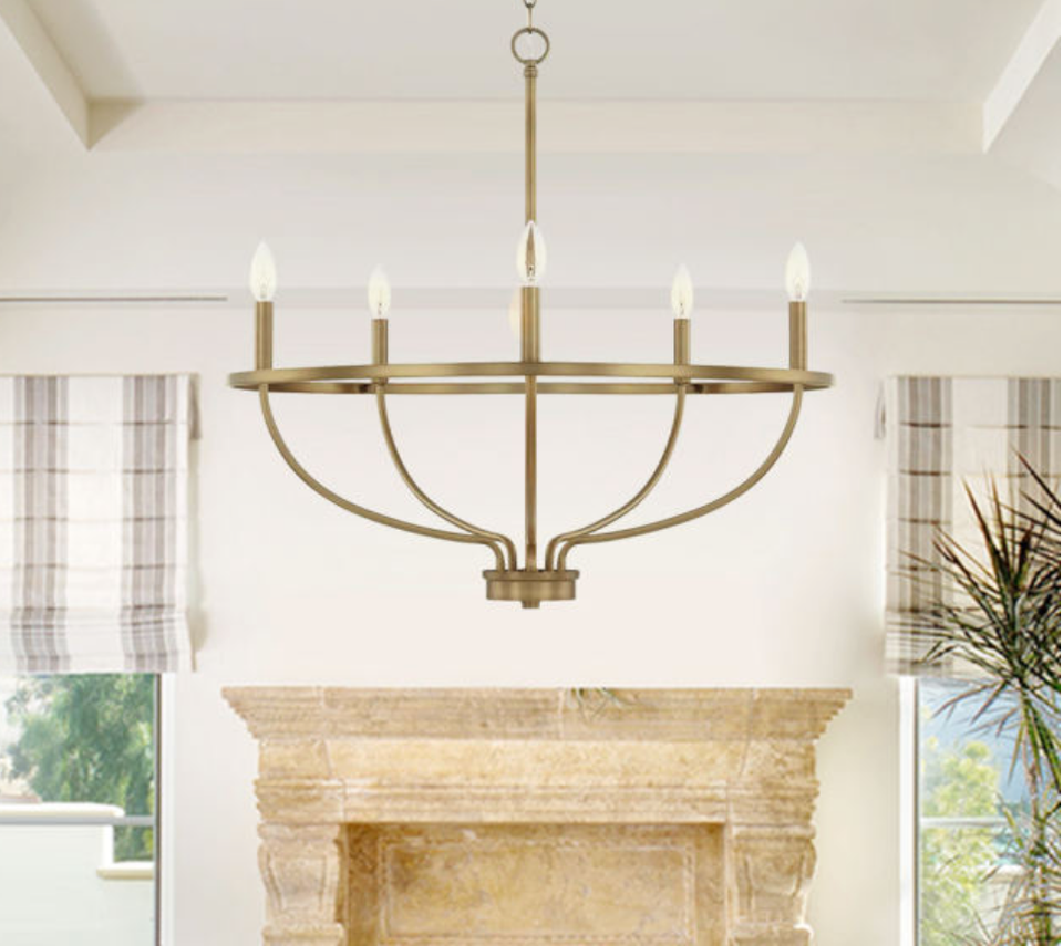 Designer Brass Round Candle Chandelier Dining Foyer Horchow Style LIght ...