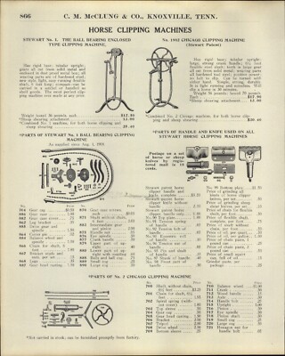 1915 PAPER AD Horse Clipping Machine Chicago Stewart Parts Cranberry ...