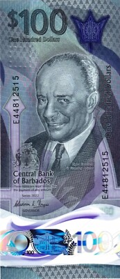 100 Dollars Uncirculated Banknote. single $100 Polymer note. Barbados ...