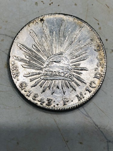 Mexico 1843 8 Reales Go PM 3 dots after dateGuanajuato Brillant AU/UNC ...