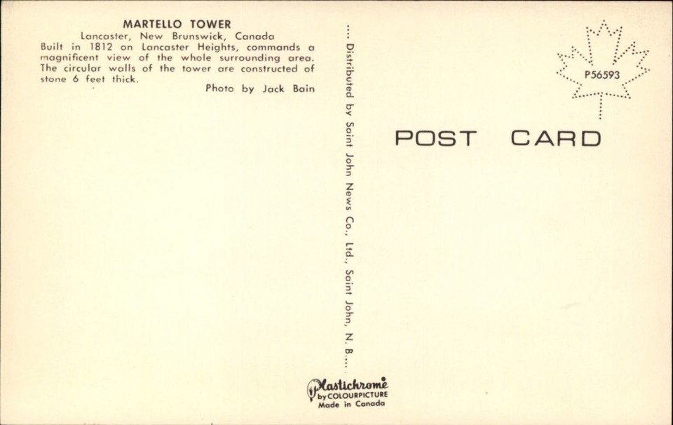 Martello Tower Lancaster NB Canada built 1812 flag ~ 1950s-60s vintage ...