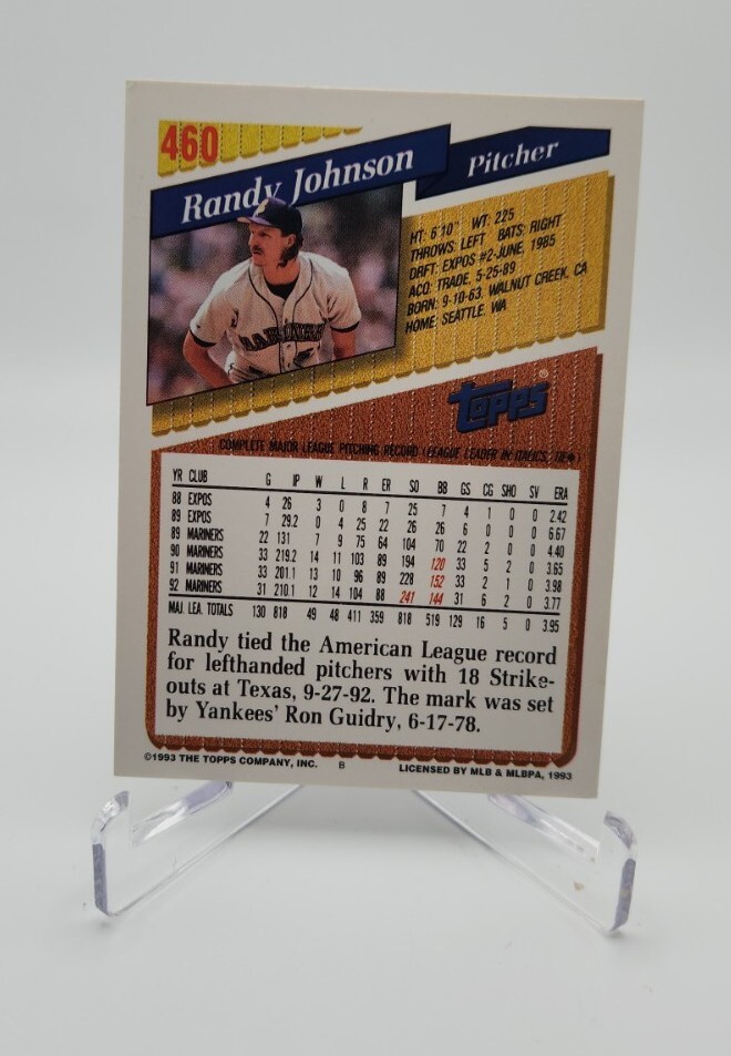 Randy Johnson - 1993 - Topps - Seattle Mariners - #460 | eBay