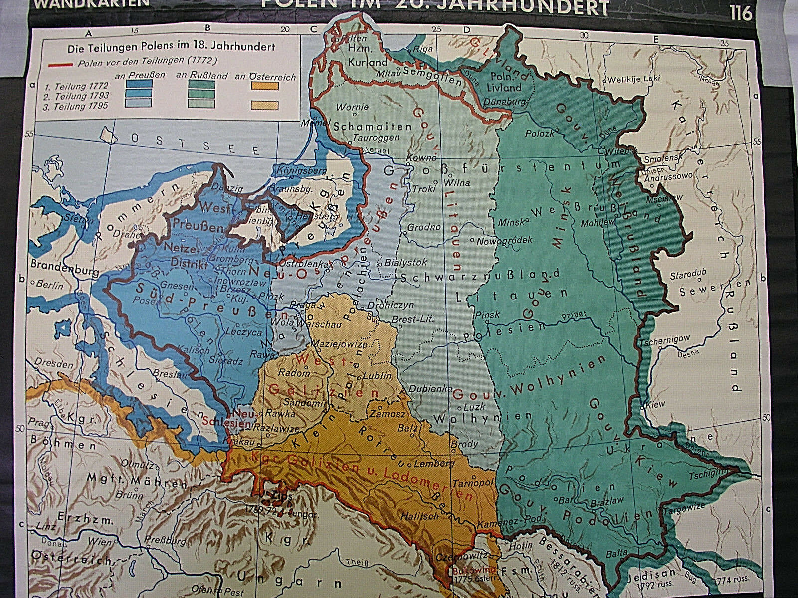Karte Teilung Polen-Litauen 18. 20.J mapa Polska 136x215 Partitions of ...