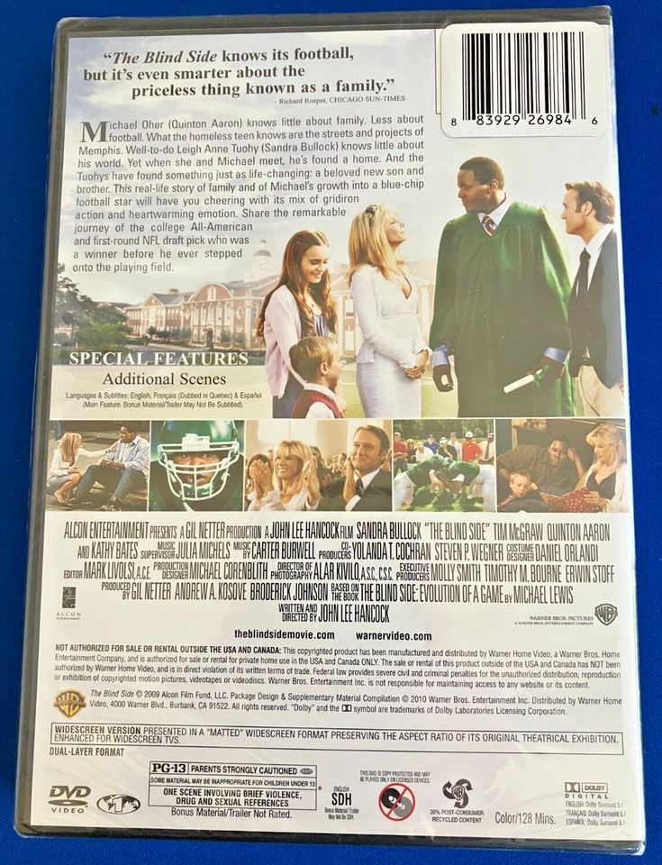 The Blind Side DVD 2009 Movie WideScreen Edition, Sandra Bullock, New ...
