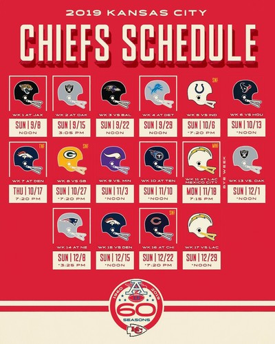 Kansas City Chiefs Poster of 2019 Season Schedule, 8x10 Color Photo | eBay