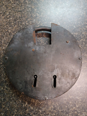 Medieval Looking 8" Round Dungeon Jail Lock Heavy Solid Padlock Double ...