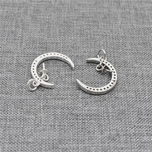 2 Sterling Silver Crescent Moon Charm w/ CZ 925 Silver Pinch Bail for ...