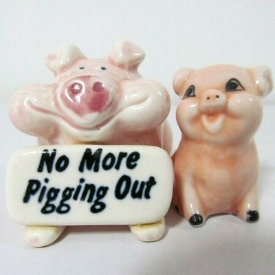 Vintage Small Pig Figurines One saying "No More Pigging Out" 2 Piece ...