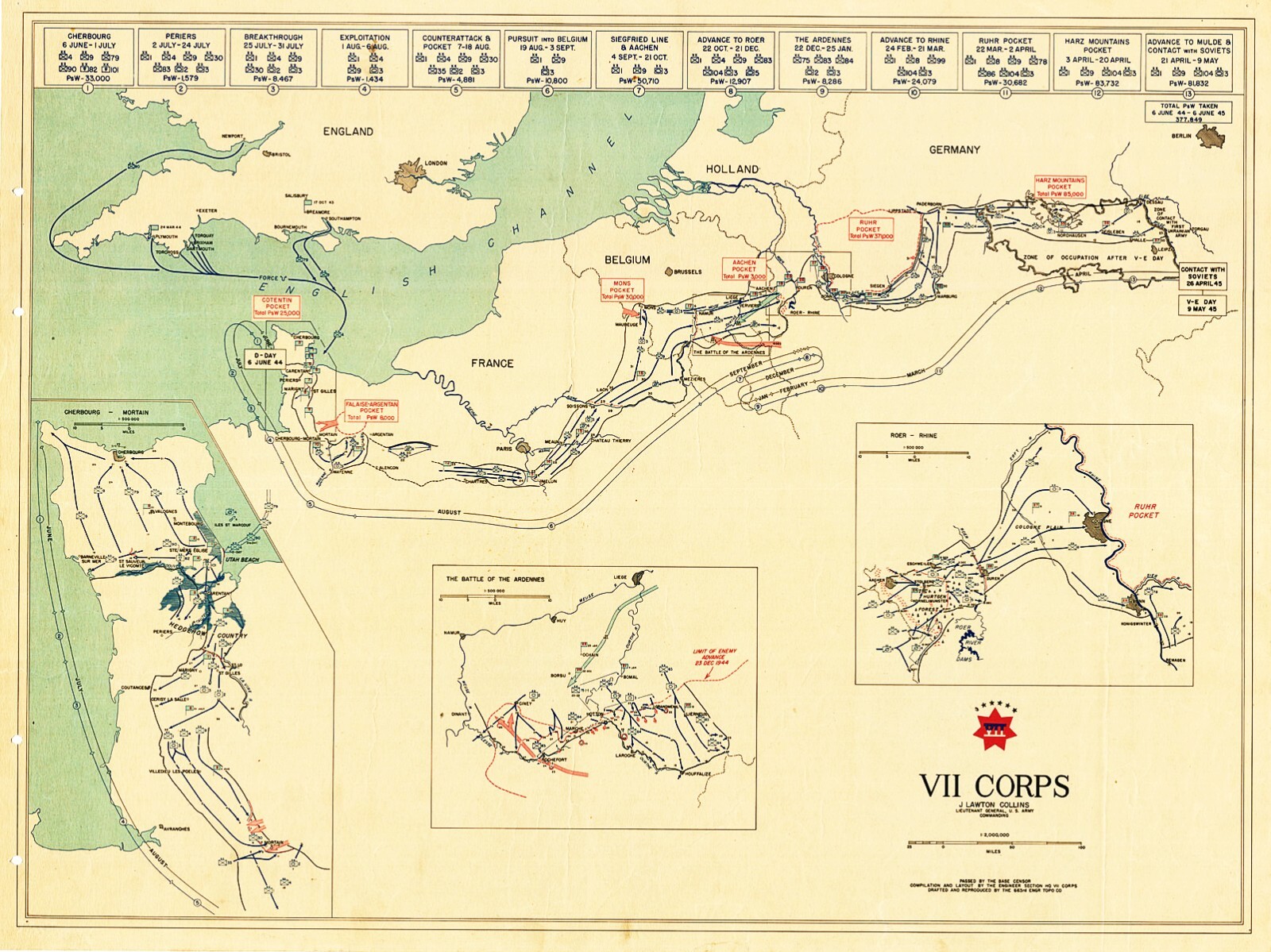 VII Corps US Army Military War Map D-Day - | Grelly USA