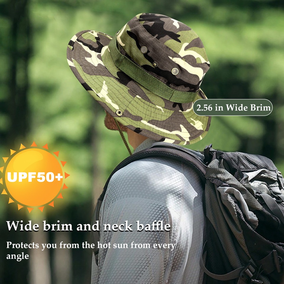 Tactical Boonie Hat Military Camo Bucket Wide Brim Sun Fishing Bush ...