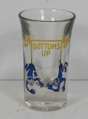 Blue & Yellow Bottoms Up Monkeys Vintage 3" Shot Glass | eBay