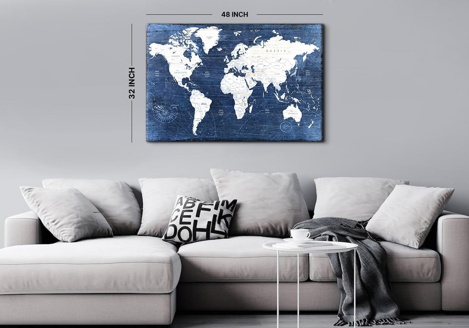Vintage World Map Wall Art Office Wall Decor for Men, Extra Large World ...