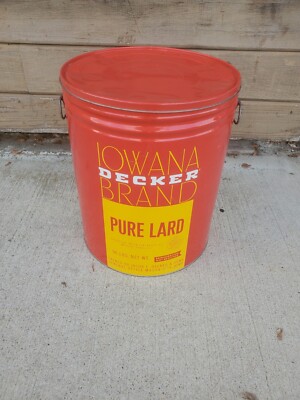 50# Tin Iowana Decker Brand Pure Lard Mason City Iowa 15-1/2" Tall ...