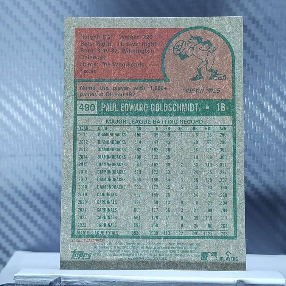 Paul Goldschmidt 2024 Topps Heritage PURPLE REFRACTOR SP #490 ...