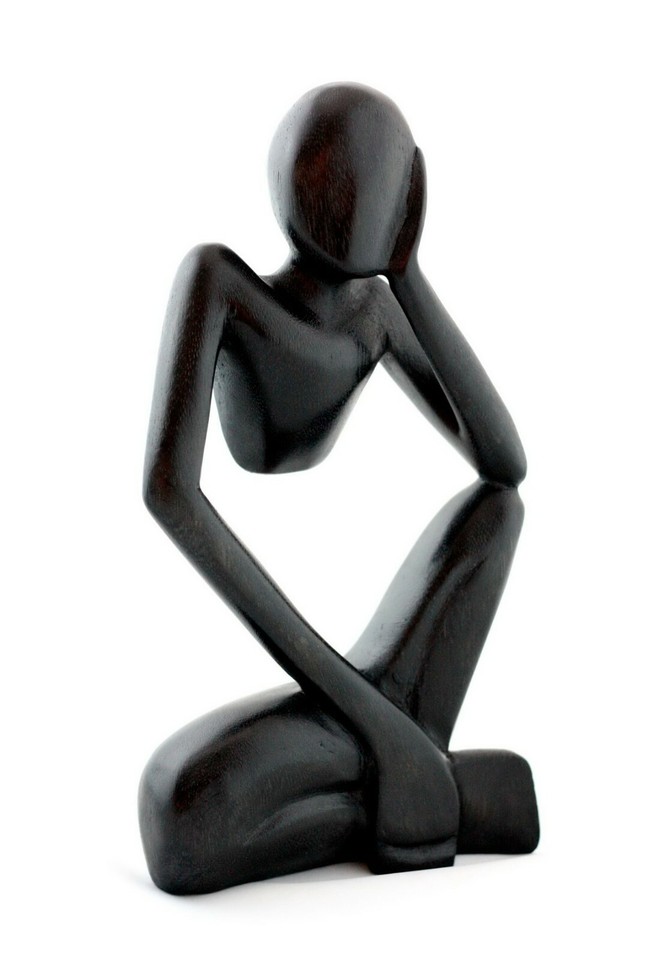 12" Wooden Hand Carved Abstract Thinking Statue Wood Thinker Sculpture ...