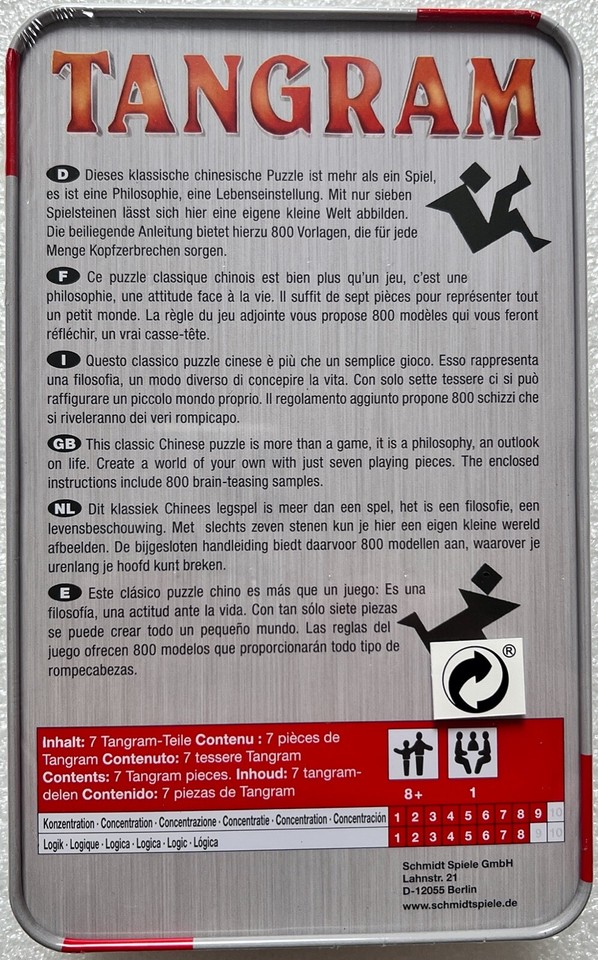 Tangram Metal Box Schmidt Game Solo Game Children's Game Chinese Puzzle ...