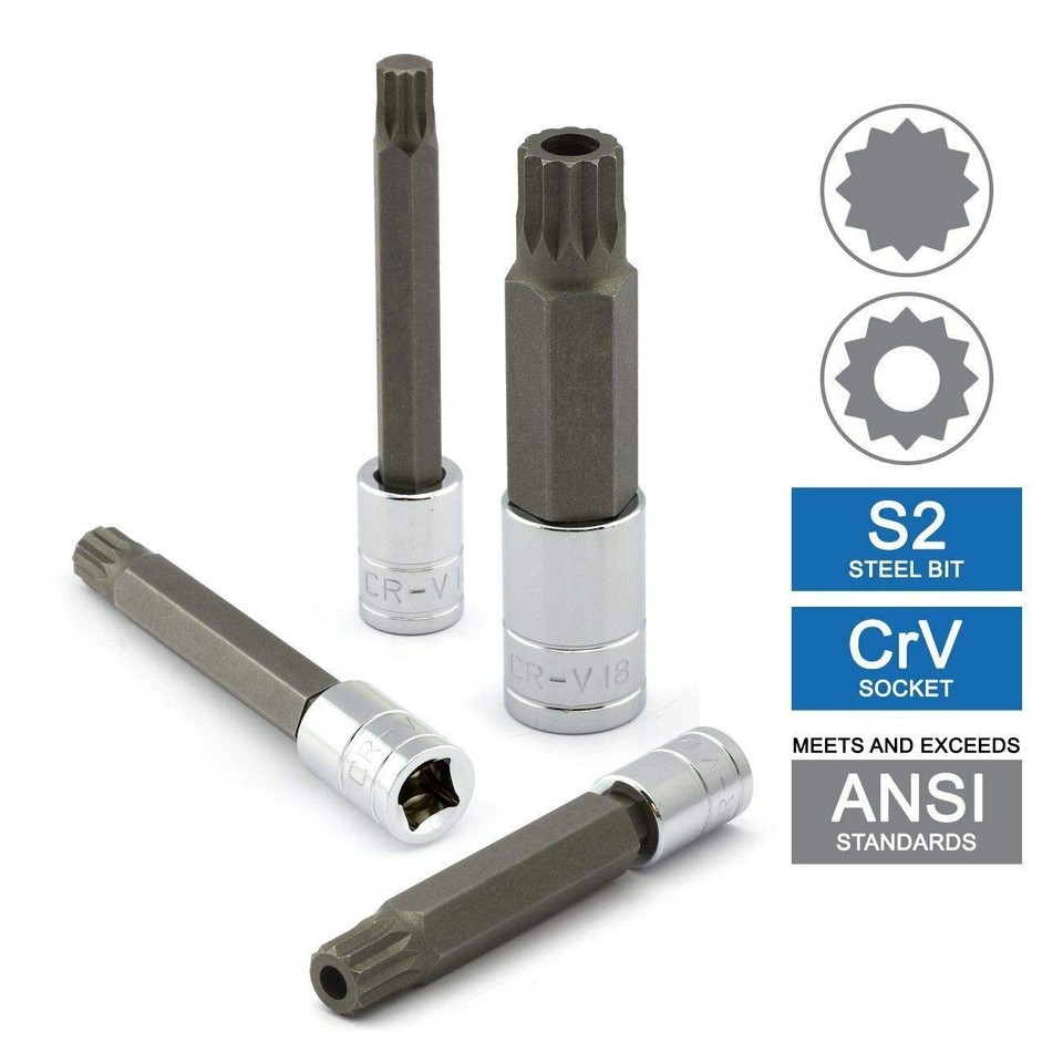 24pc Long Spline & Short Spline Bit Socket Set S2 STEEL XZN Triple ...