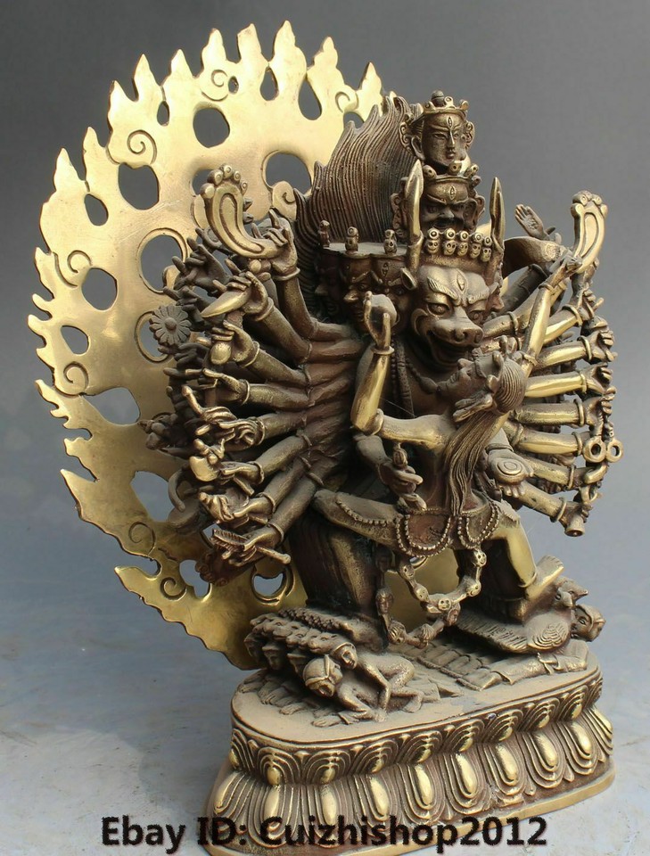 12" Tibet Buddhism Temple Bronze Yamantaka Yama Buddha Protection Deity ...