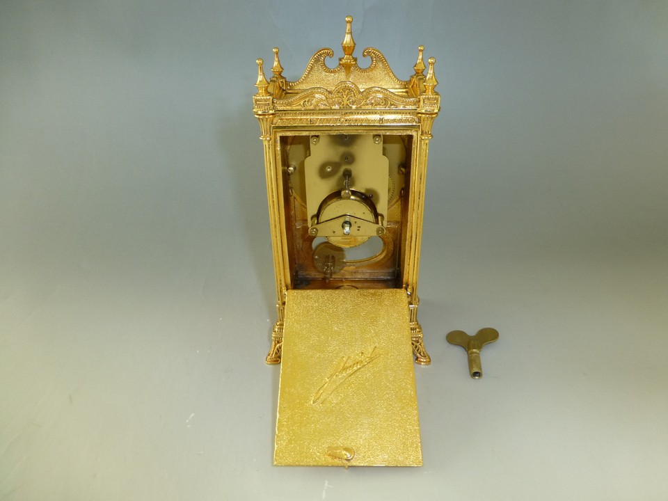 ANTIQUE GERMAN GOLD GILT CASE MECHANICAL WIND UP SWING PENDULUM CLOCK ...